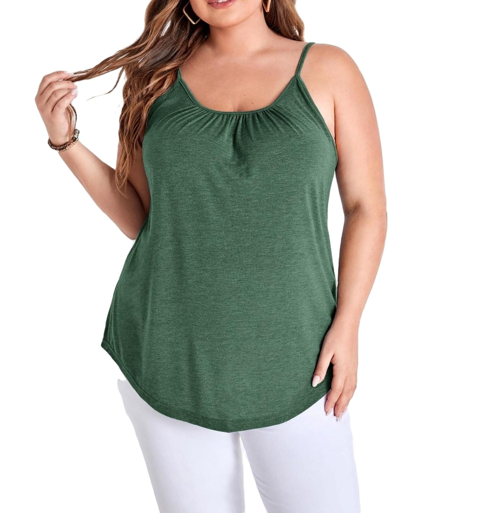 Casual Solid Spaghetti Strap Cami Dark Green Plus Size Tank Tops & Camis (Women's) - Walmart.com