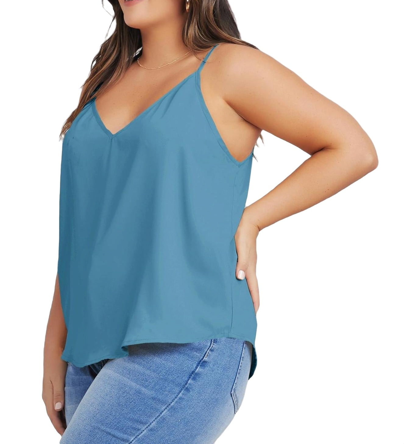 Casual Solid Spaghetti Strap Cami Dusty Blue Plus Size Tank Tops & Camis (Women's) - Walmart.com
