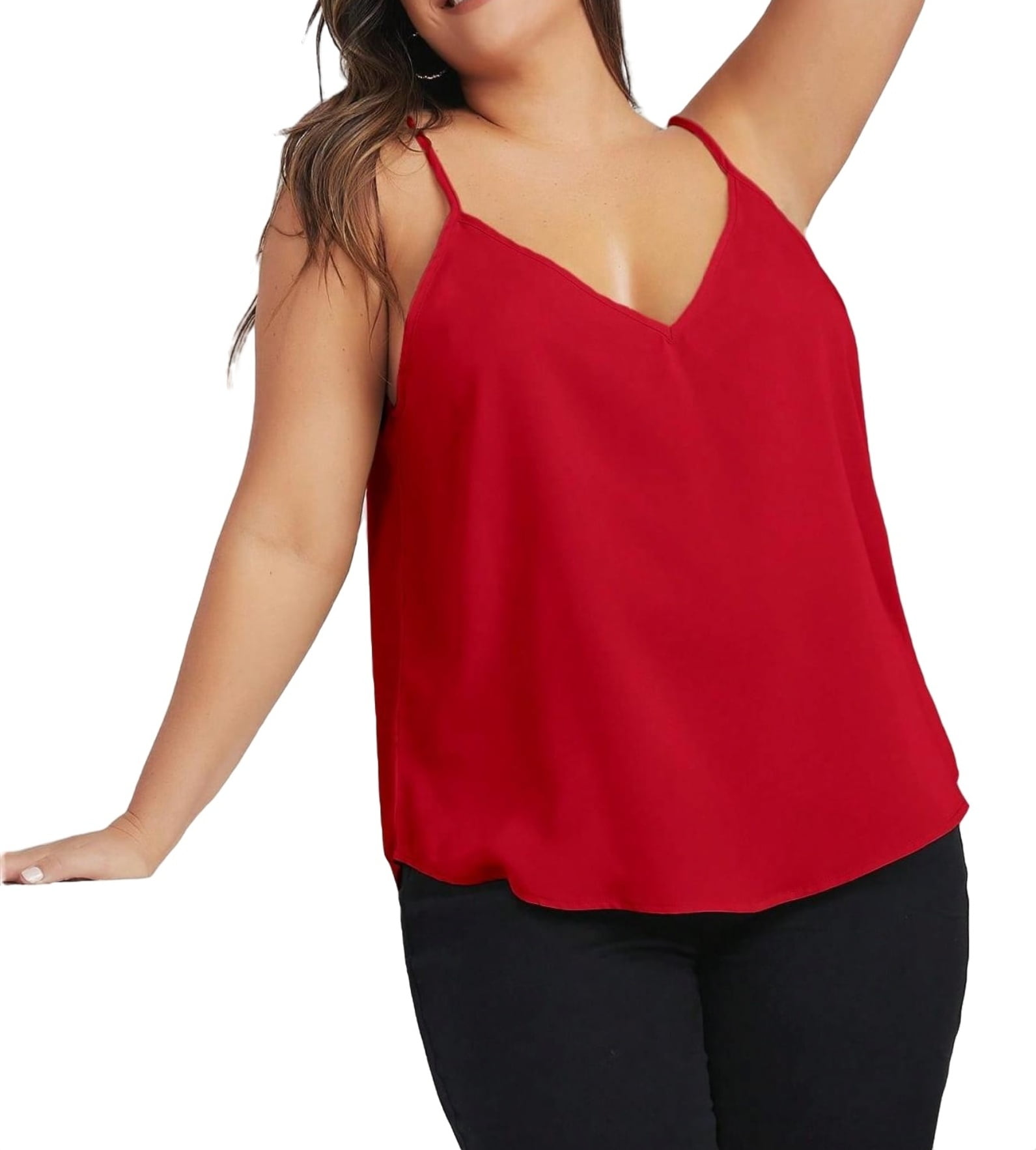 Casual Solid Spaghetti Strap Cami Red Plus Size Tank Tops & Camis (Women's) - Walmart.com