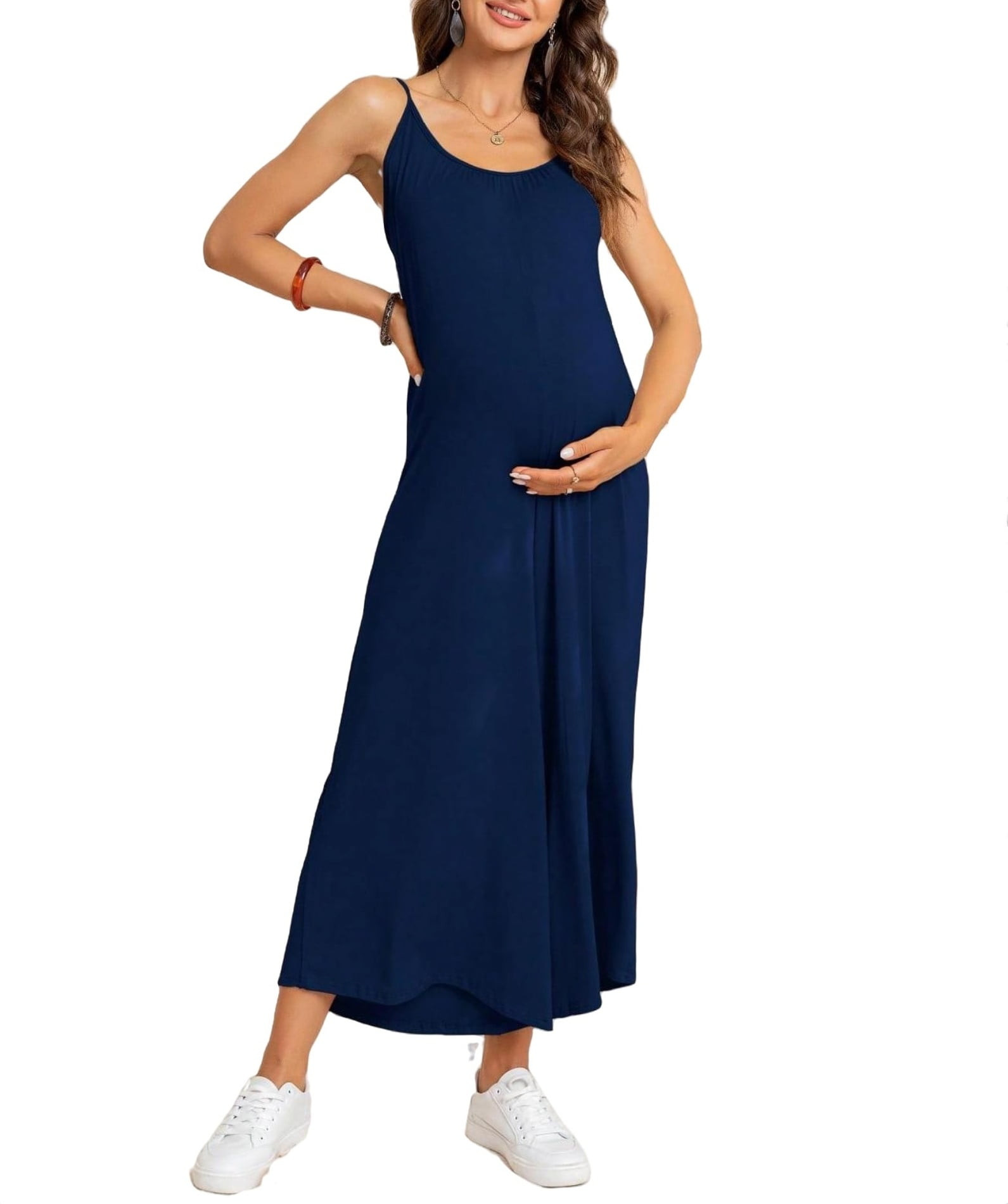 Casual Solid Spaghetti Strap Cami Sleeveless Navy Blue Maternity ...