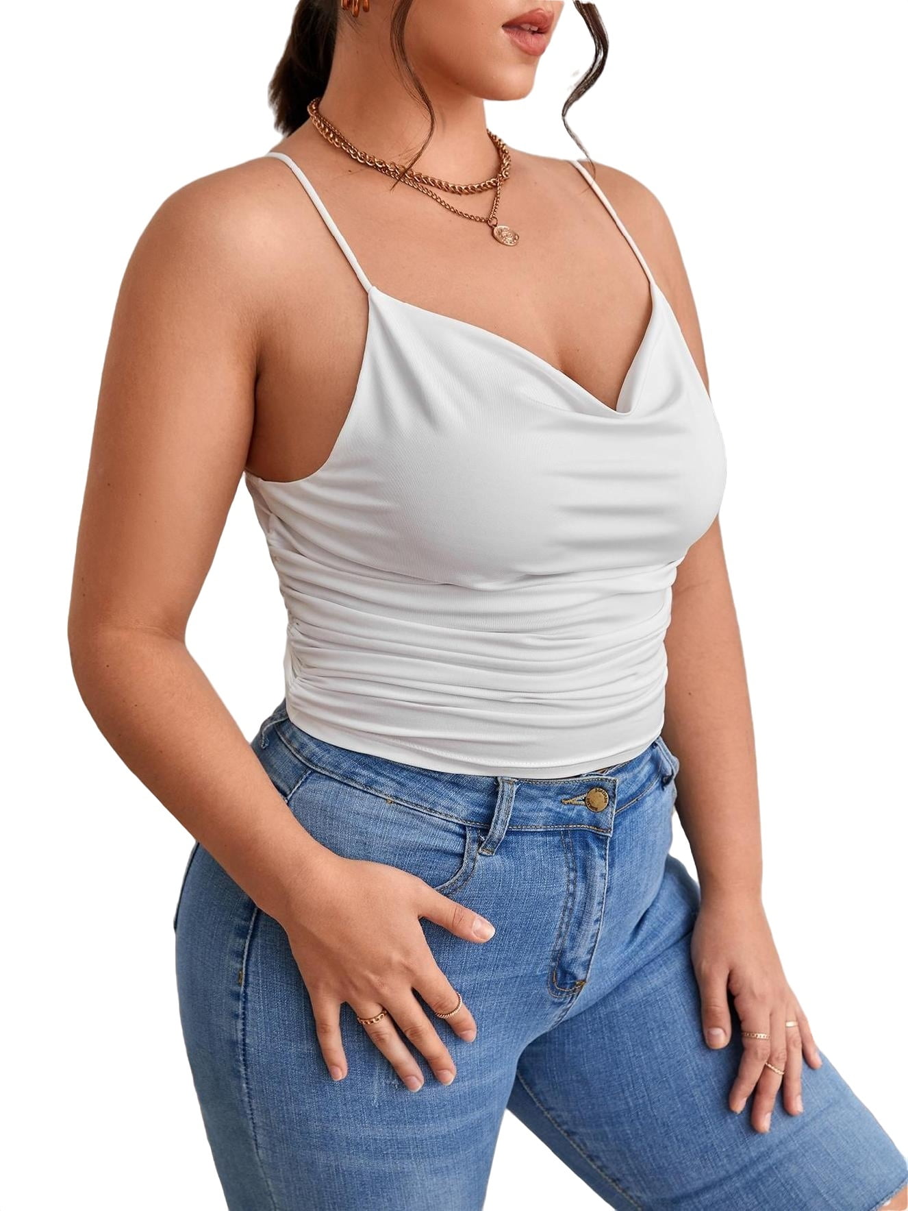 Casual Solid Spaghetti Strap Cami White Plus Size Tank Tops & Camis (Women's) - Walmart.com