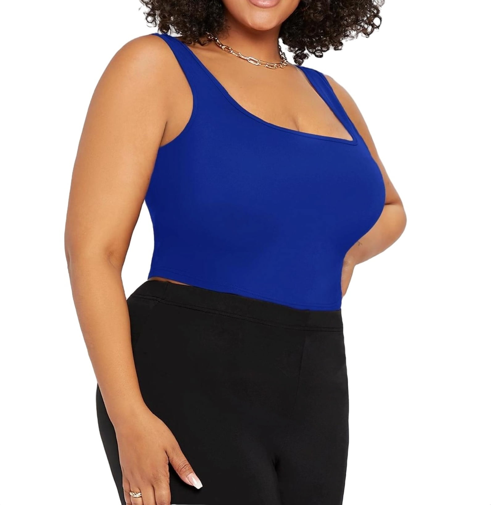 Casual Solid Square Neck Tank Royal Blue Plus Size Tank Tops & Camis ...