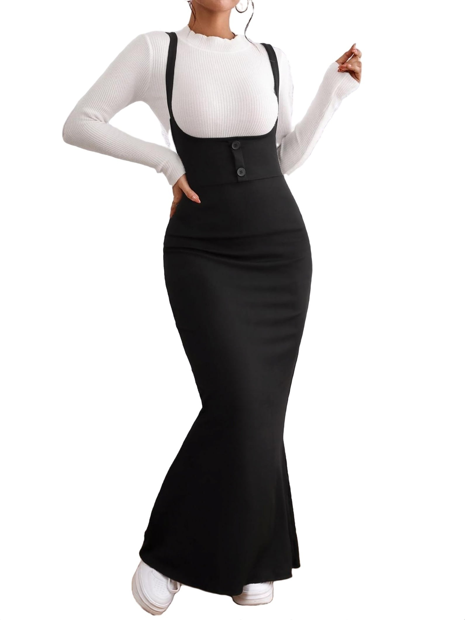 Casual Solid Straps Pinafore Sleeveless Black Women Dresses (Women's ...