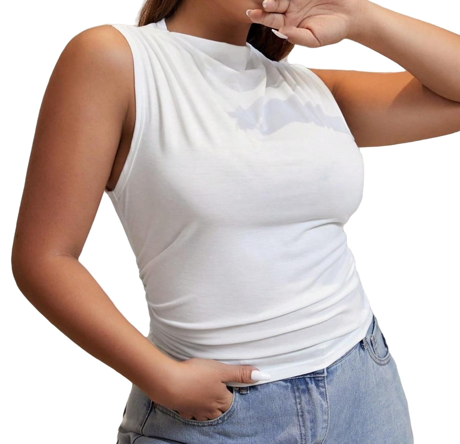 Casual Solid Tank Pile Heap Collar White Plus Size Tank Tops & Camis ...