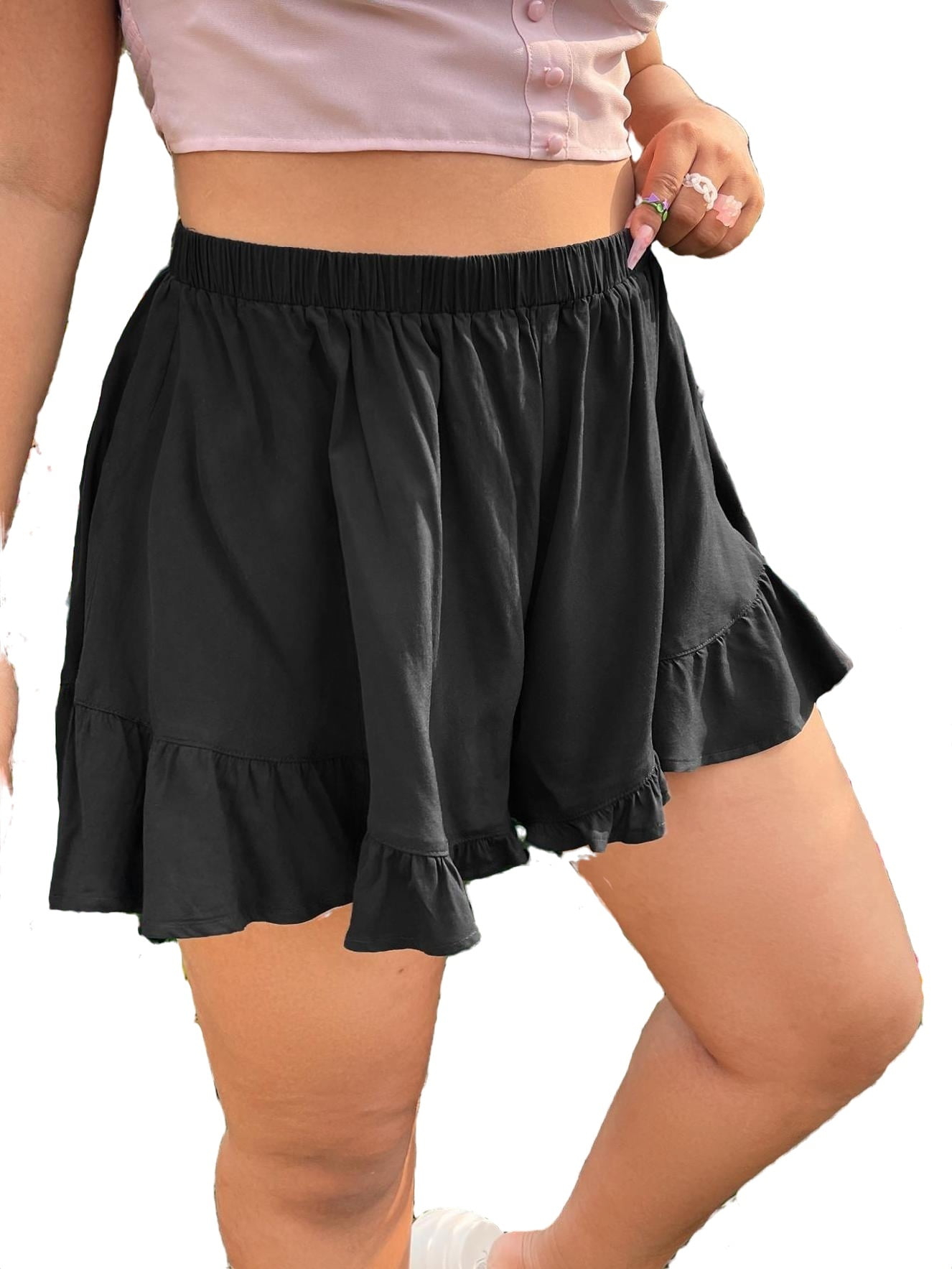 Casual Solid Wide Leg Black Plus Size Shorts (Women's) - Walmart.com