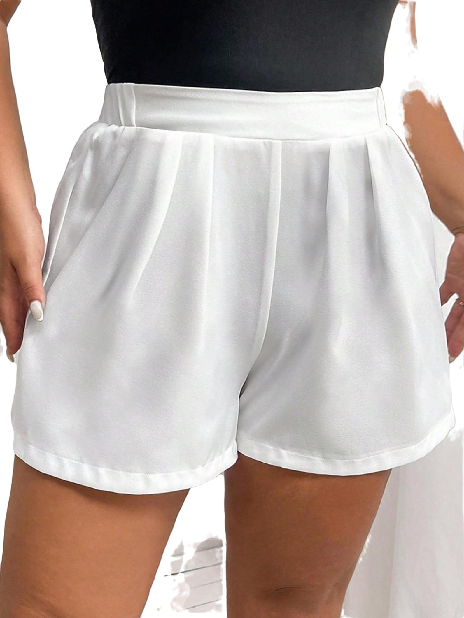 Casual Solid Wide Leg White Plus Size Shorts (Women's) - Walmart.com