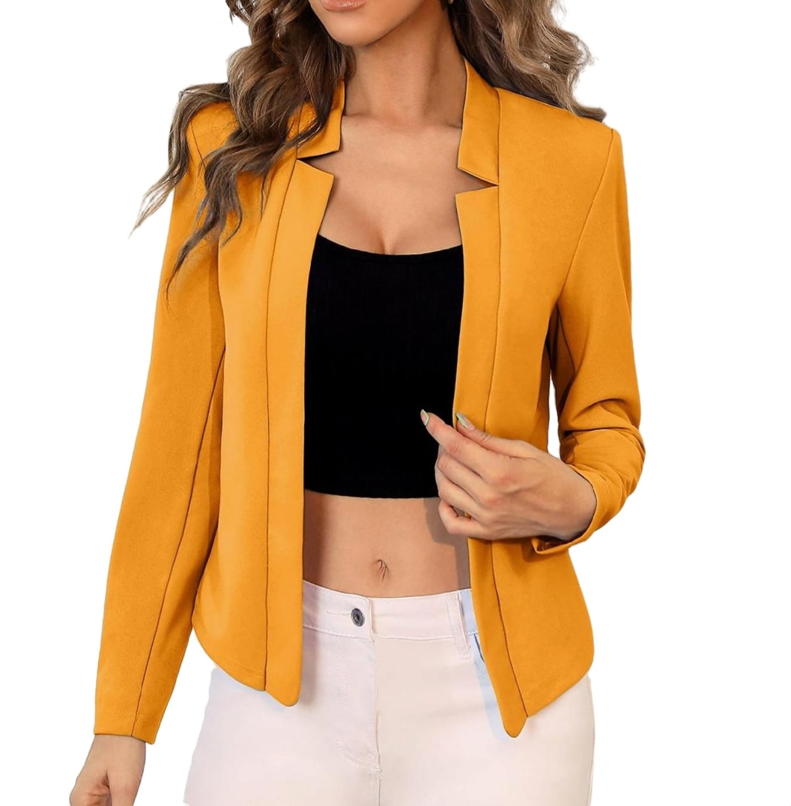 Casual Solid Yellow Women Blazers - Walmart.com