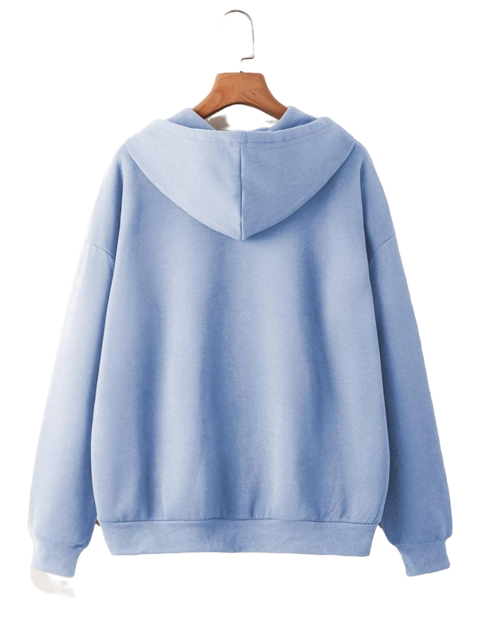 Casual Solid Zip Up Thermal Lined Hoodie Baby Blue Women Sweatshirts ...