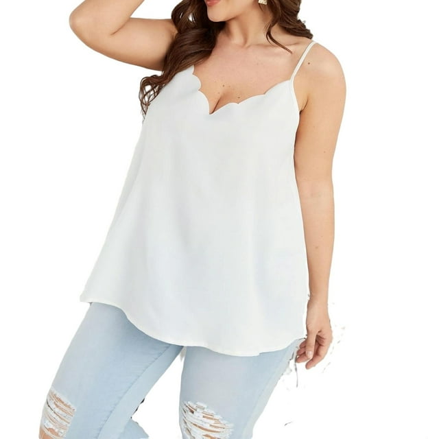 Casual Spaghetti Strap Cami White Plus Size Tank Tops & Camis (Women's ...