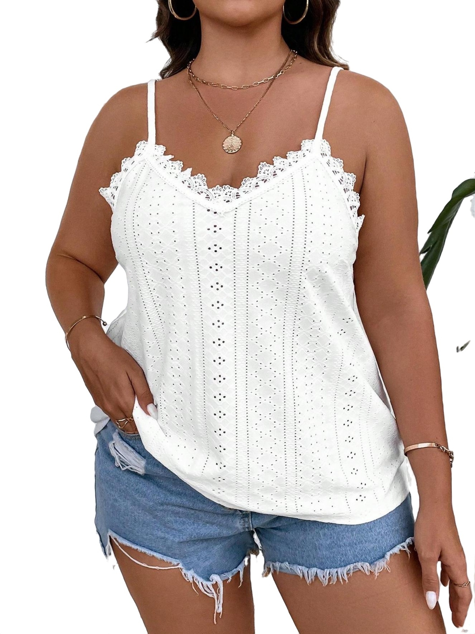 Casual Spaghetti Strap Cami White Plus Size Tank Tops & Camis (Women's) - Walmart.com