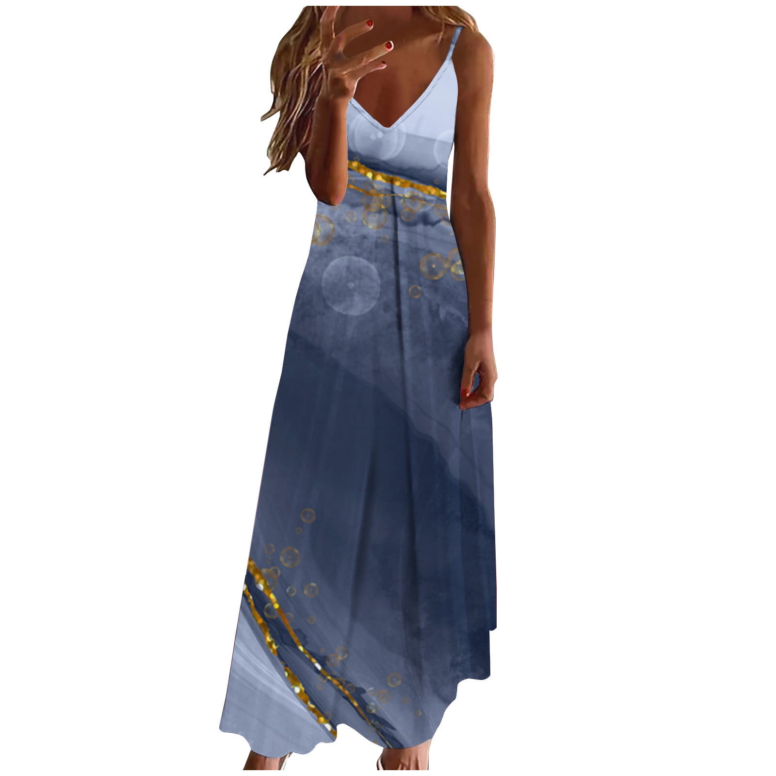 Casual Spaghetti Strap；sleeveless V Neck Dress；star Printed Loose Cover