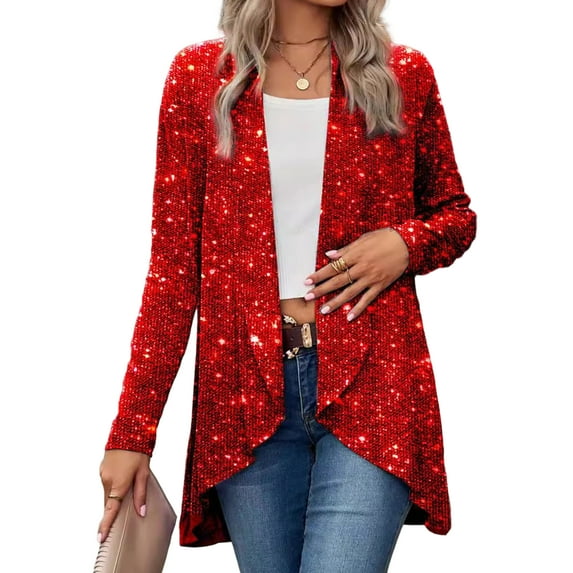 Casual Sparkly Open Front Draped Blazers Jackets for Women Long Sleeve ...