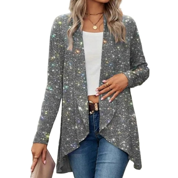 Casual Sparkly Open Front Draped Blazers Jackets for Women Long Sleeve ...
