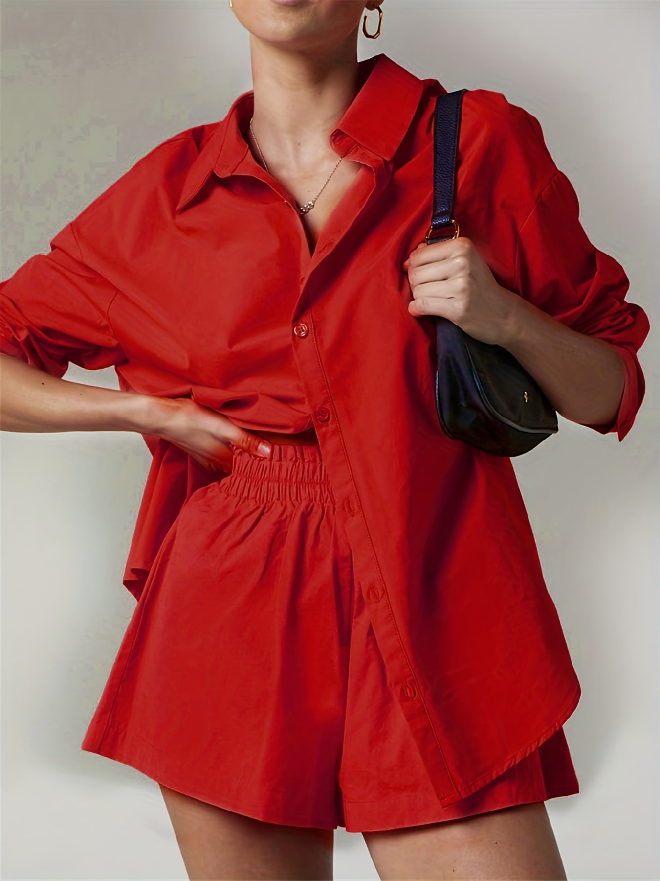 Casual Sports Suit, Solid Rib-knitting Outdoor Set, Crew Neck ...