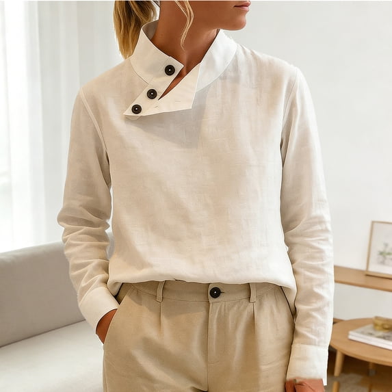Casual Stand Collar Long Sleeve T Shirt Regular Fit Pullover Women's ...