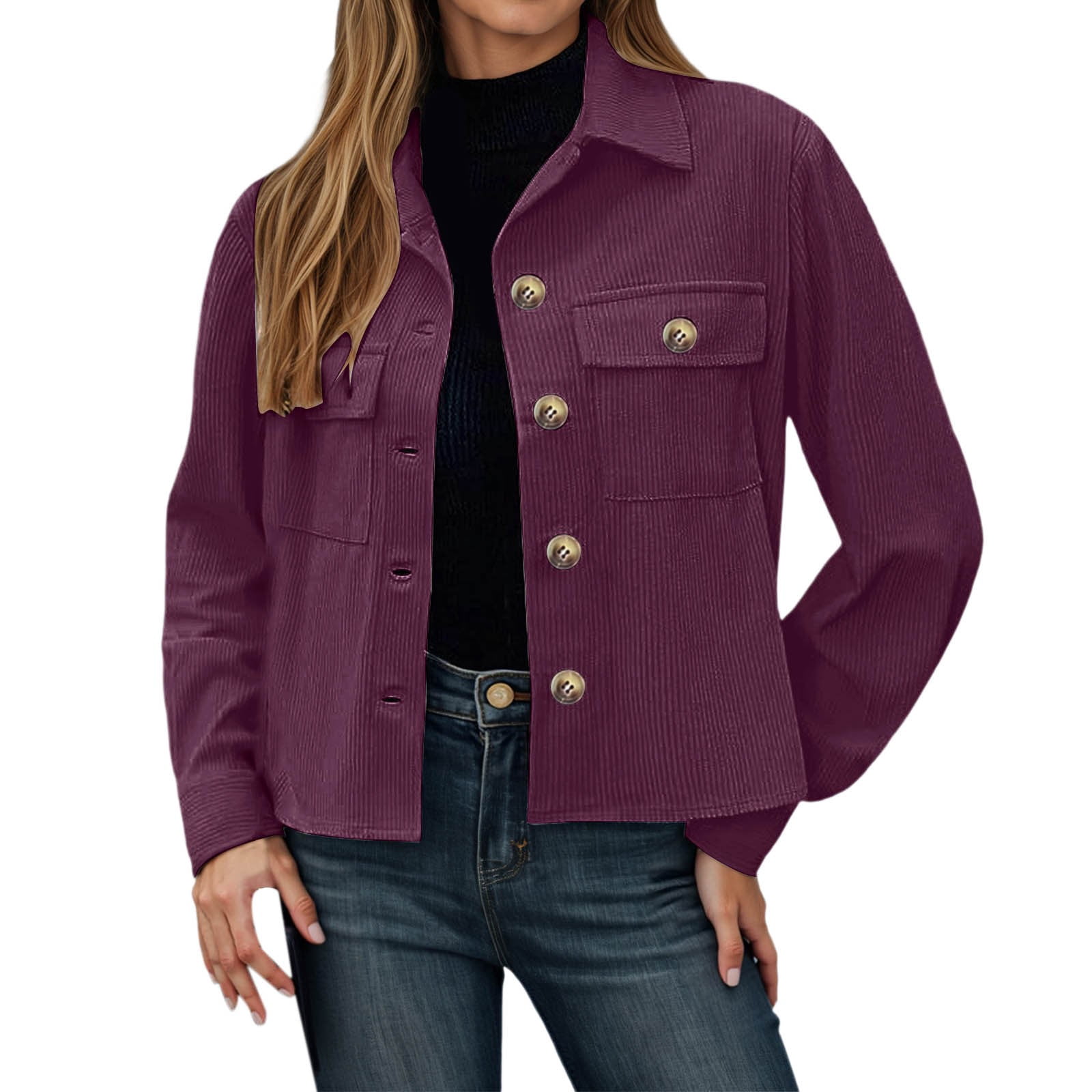 Casual Stand Collar Short Jacket with Double Pockets for Everyday Wear ...