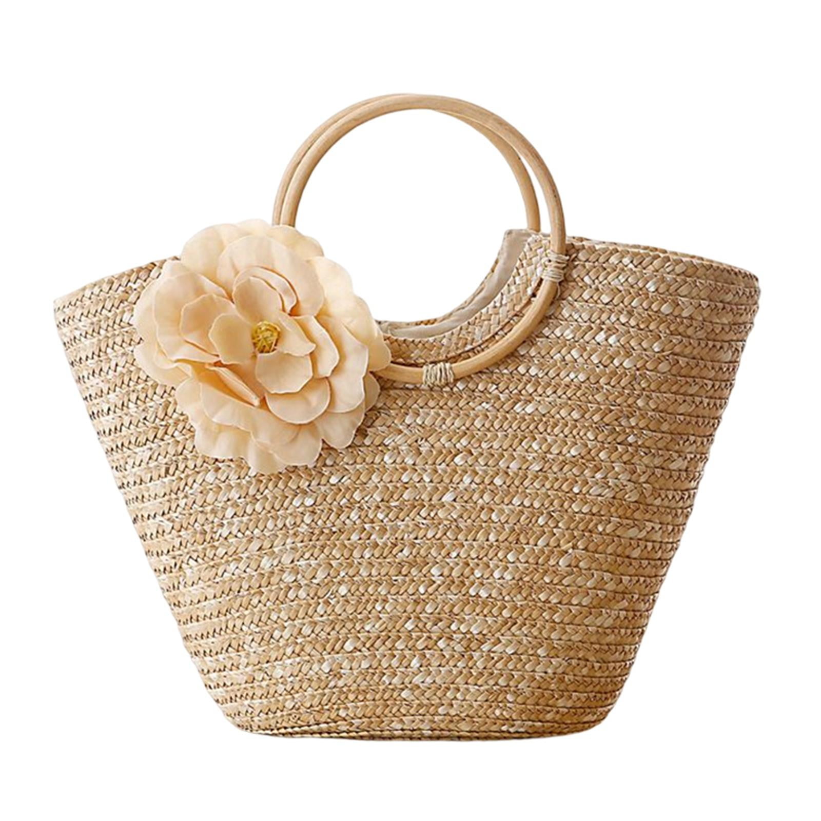 Casual Straw Woven Handbag Top Handle Bags Ladies Girls Photo Props ...