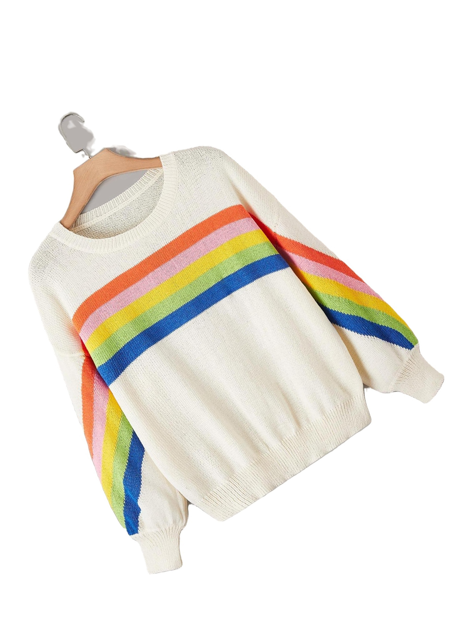 Casual Stripe Round Neck Pullovers Long Sleeve Multicolor Plus Size ...