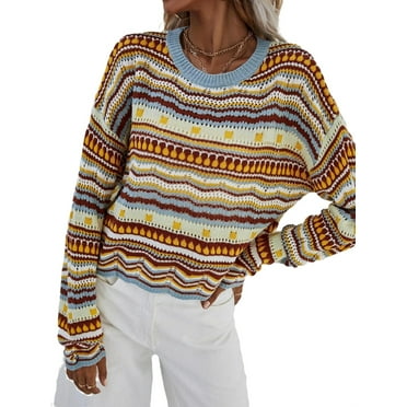 Aufmer Womens Long Sleeve Tees Multicolor Print Long Sleeve Round Neck ...