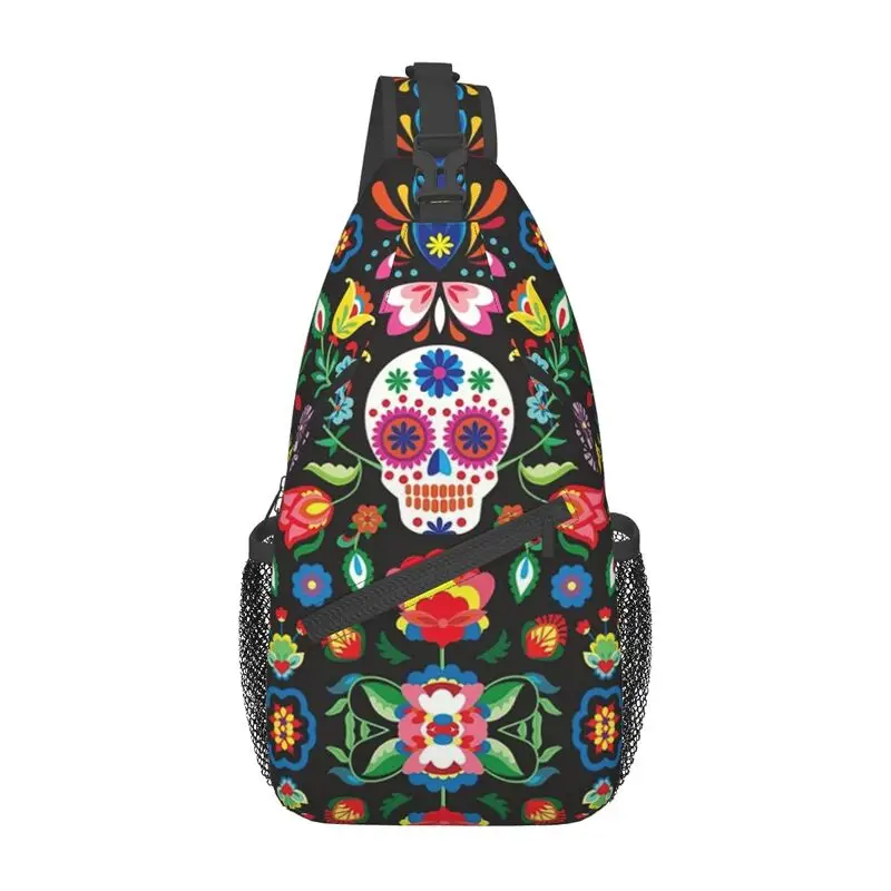 Casual Sugar Skulls Crossbody Sling Backpack Men Mexican Flower ...