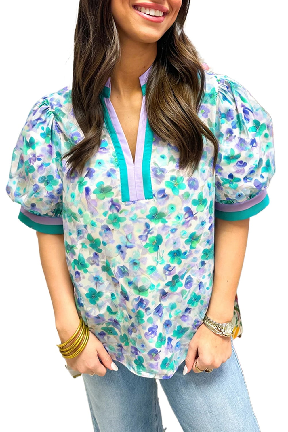 Casual Summer Blouse for Women - Vibrant Floral Pattern and Flattering ...