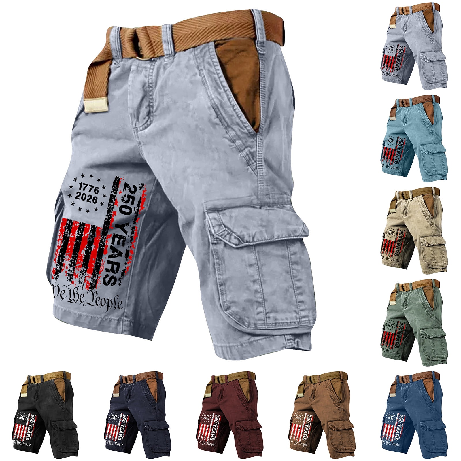 Casual Summer Board Shorts with Large Side Pockets and Belt Loops Showcasing Patriotic Graphic ...