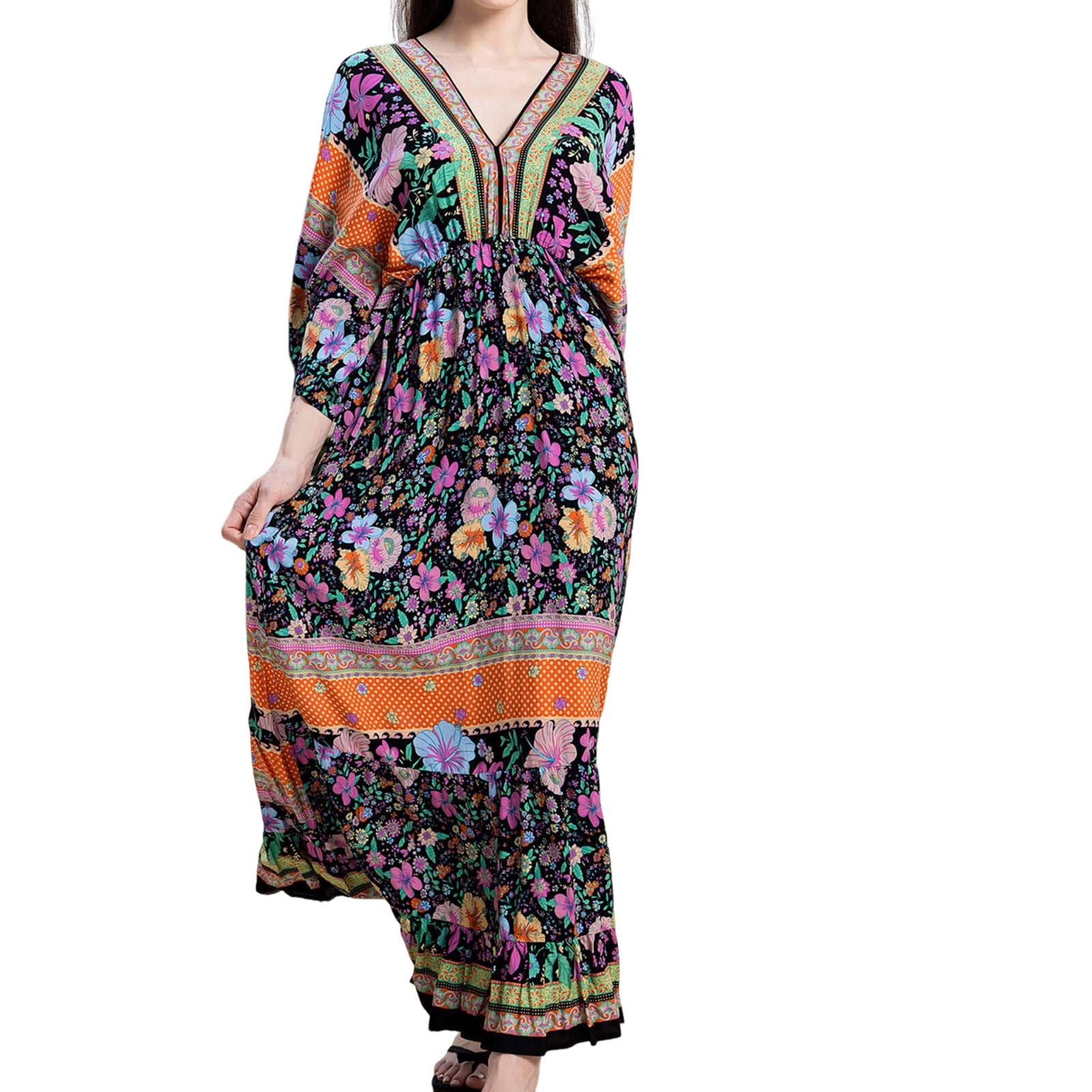 Casual Summer Dress for Women Loose Fit Flowy A Line Boho Midi Dress V ...
