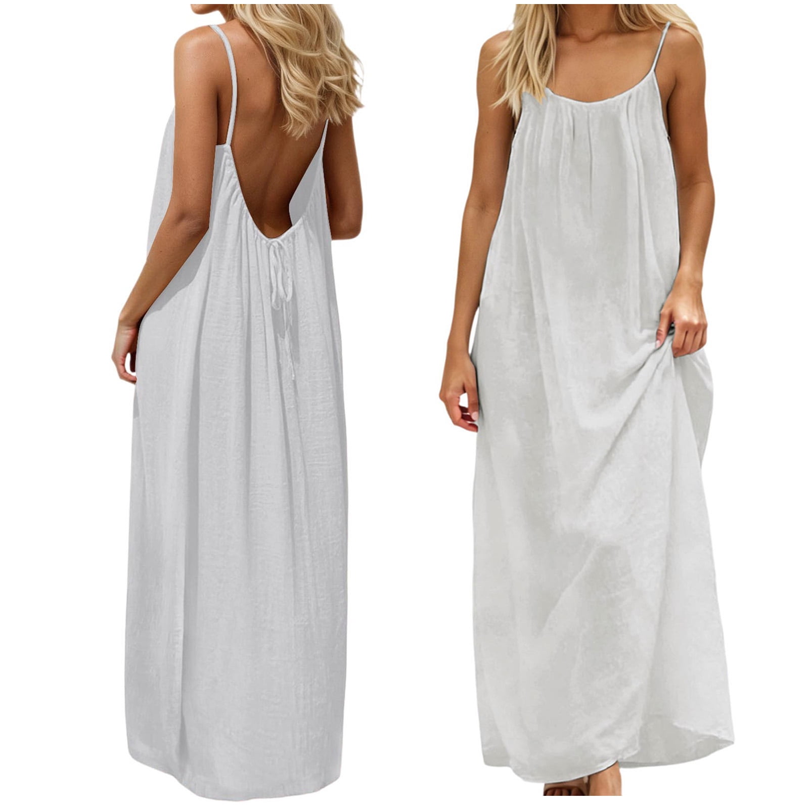 Casual Summer Dress for Women Sleeveless Backless Dress Spaghetti Flowy ...