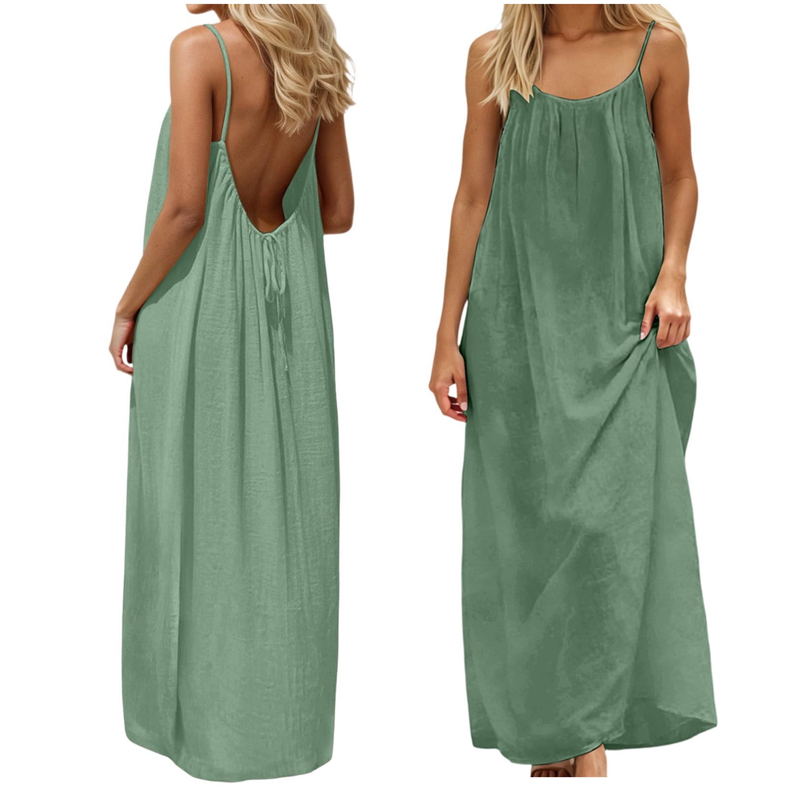 Casual Summer Dress for Women Sleeveless Open Back Dress Spaghetti ...