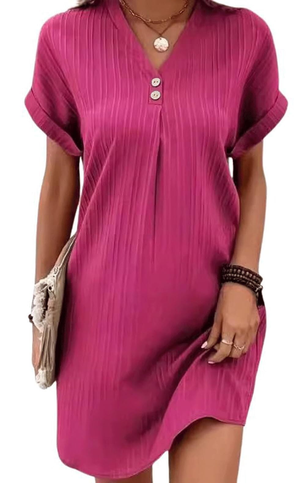Casual Summer Dresses for Women 2025 Button Up V Neck Short Sleeve ...