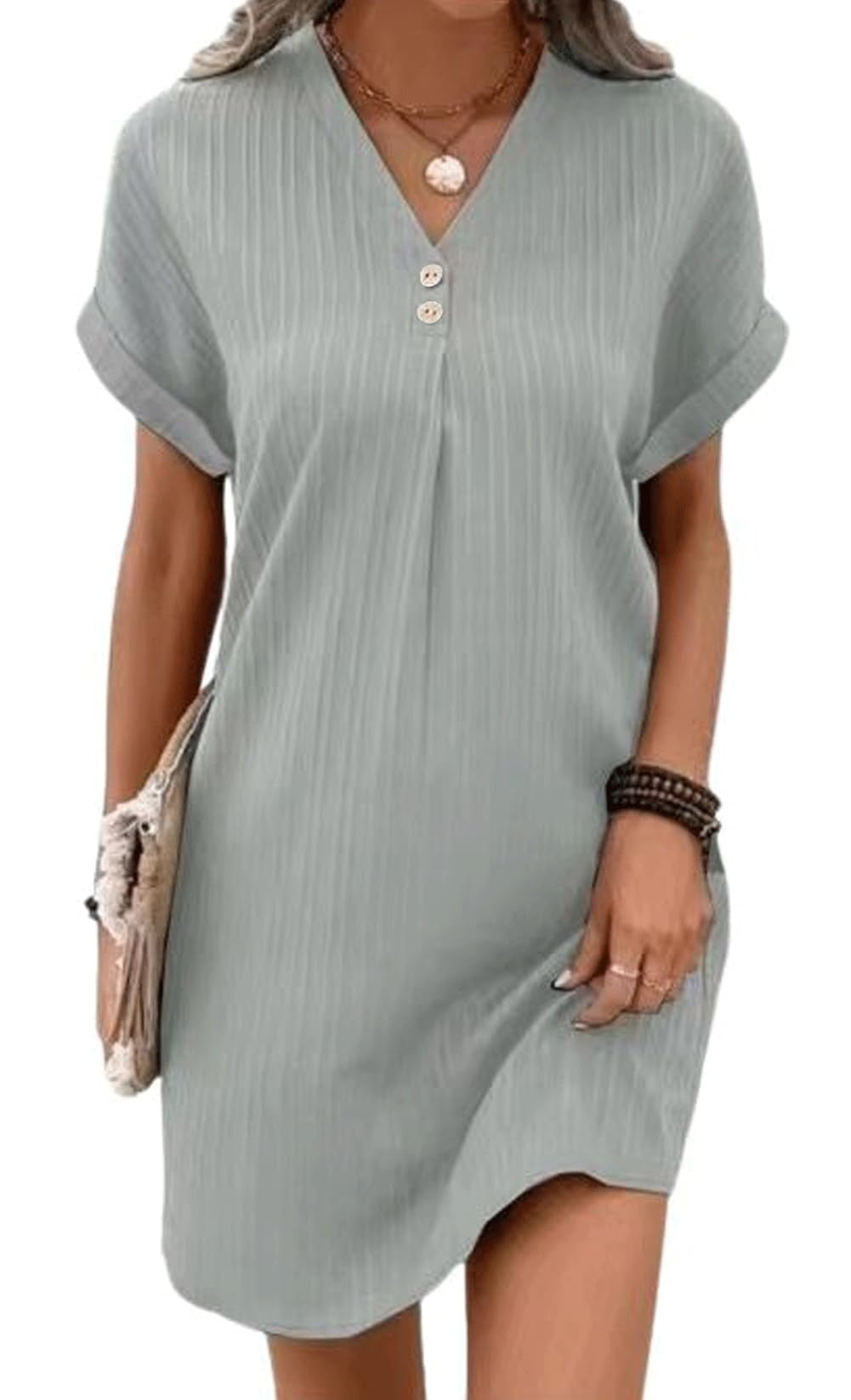 Casual Summer Dresses for Women 2025 Button Up V Neck Short Sleeve ...