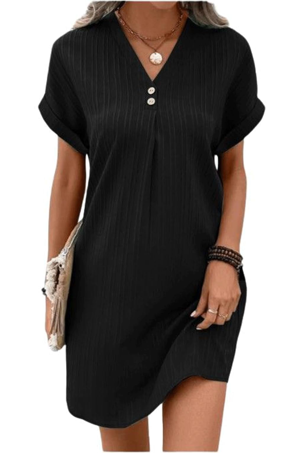 Casual Summer Dresses for Women 2025 Button Up V Neck Short Sleeve ...