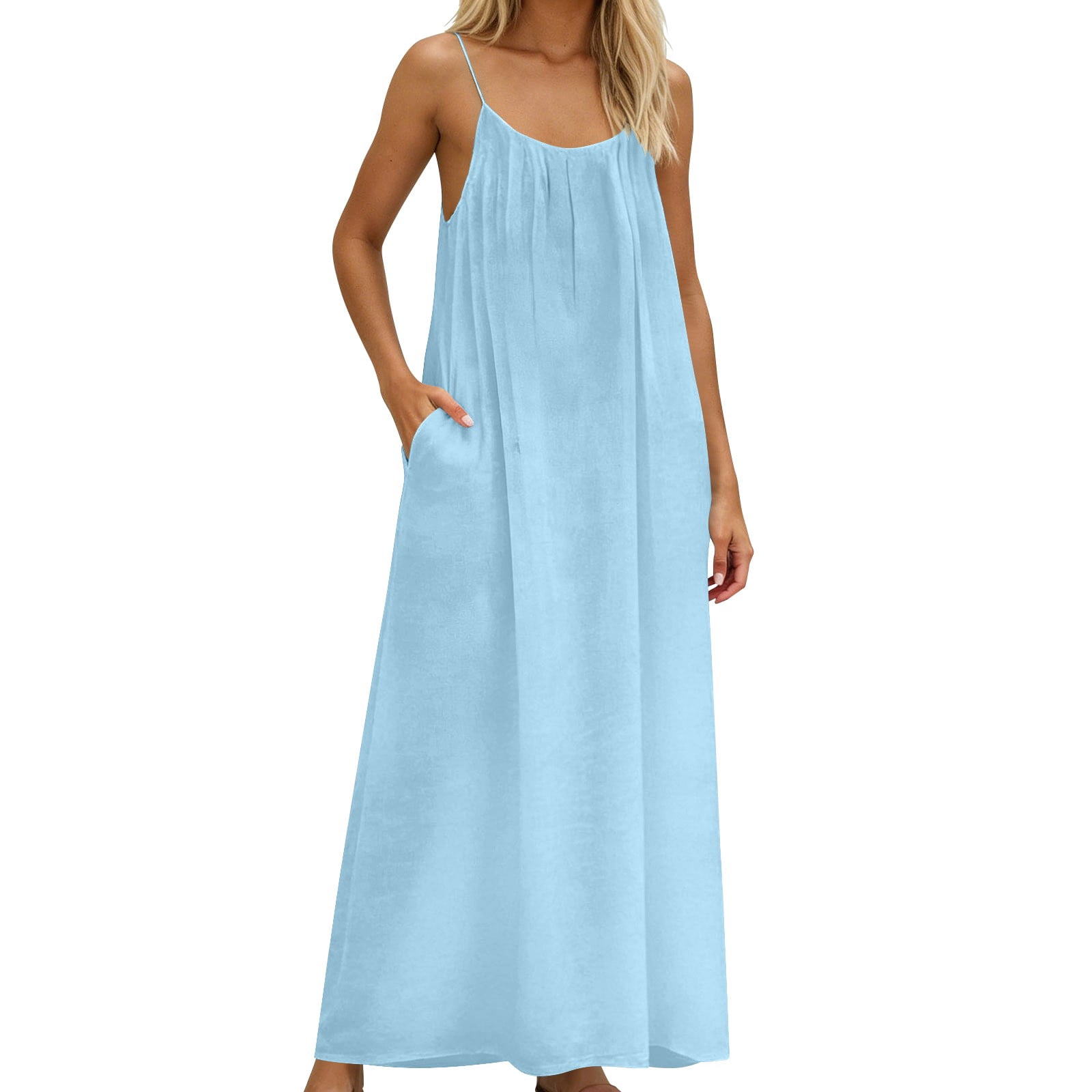 Casual Summer Dresses for Women Fashion Round-Neck Casual Solid ...