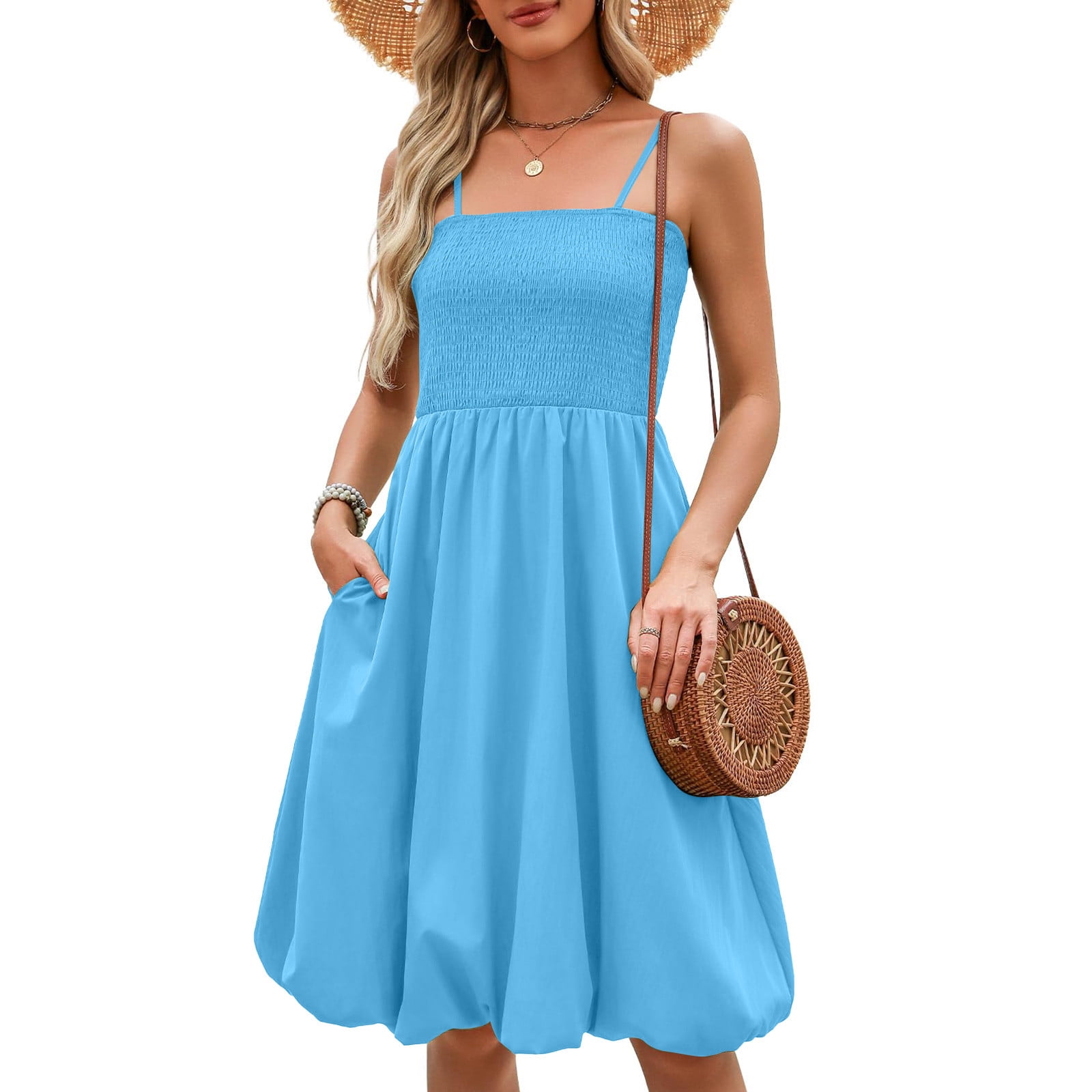 Casual Summer Dresses for Women Solid Color Slim Shoulder Strap ...