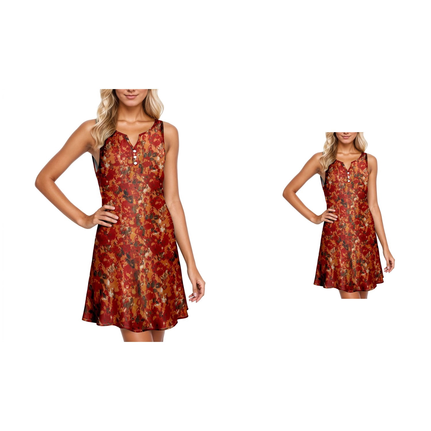Casual Summer Print Sleeveless Button Down Collar Loose Fit Mini Dress ...