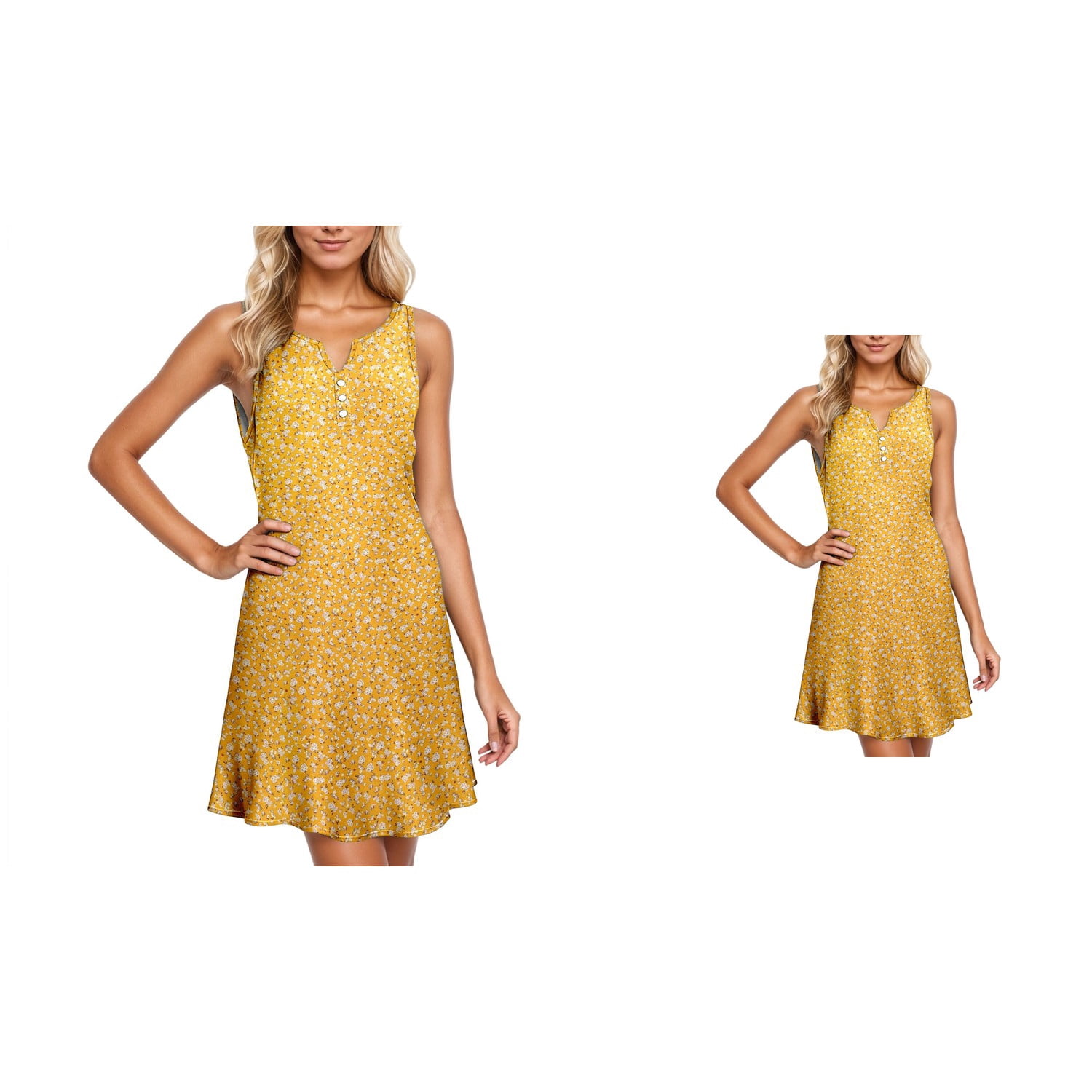 Casual Summer Print Sleeveless Button Down Collar Loose Fit Mini Dress ...