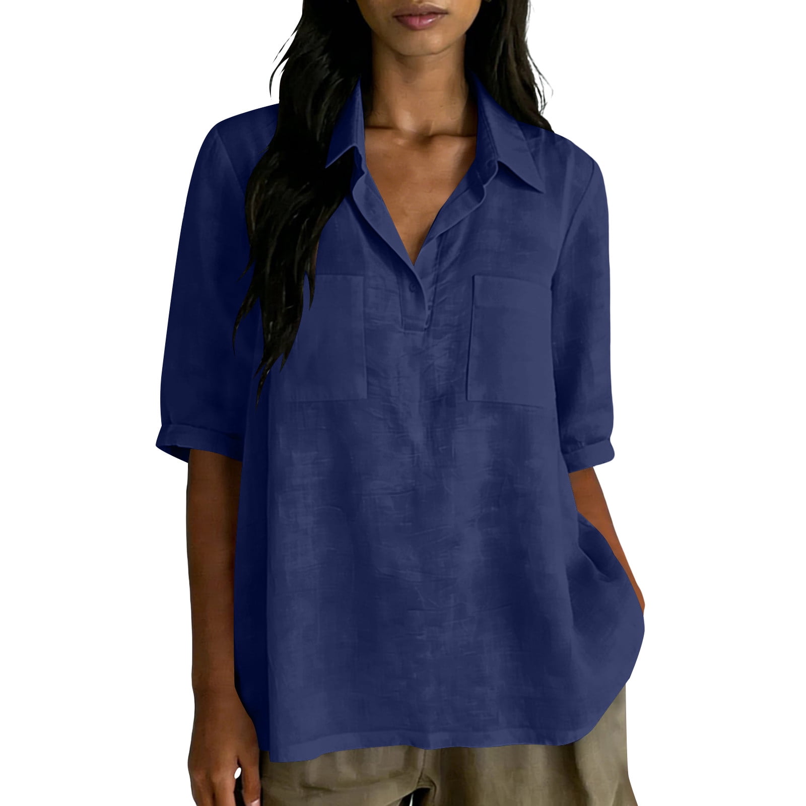 Casual Summer Shirst for Women Loose Elbow Length Pullover Blouses with ...