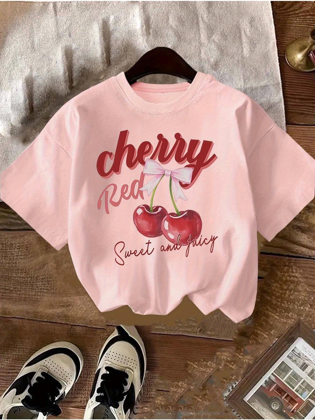 Casual Summer T-Shirt with Cherry Sweet Anniversary Graphic Print ...
