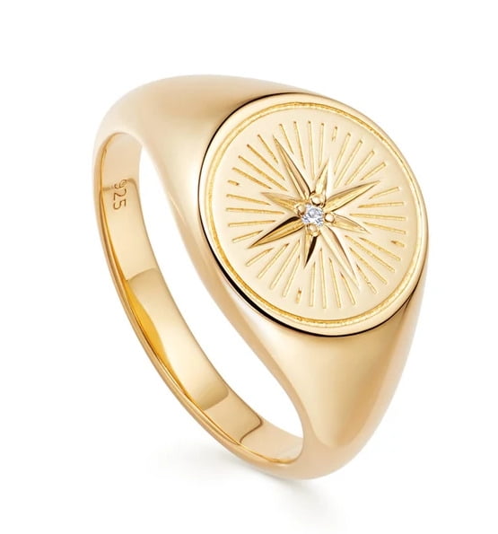Casual Sun Shine Signet Ring 1.5 CT Round Celestial Ring Yellow Gold Plated Starburst Ring ...