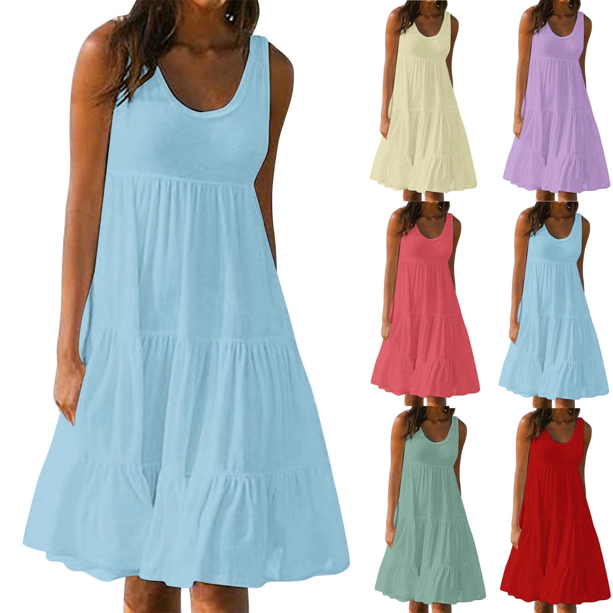 Casual Sundresses for Women 2026 Loose Summer Solid Color Tank Dress ...