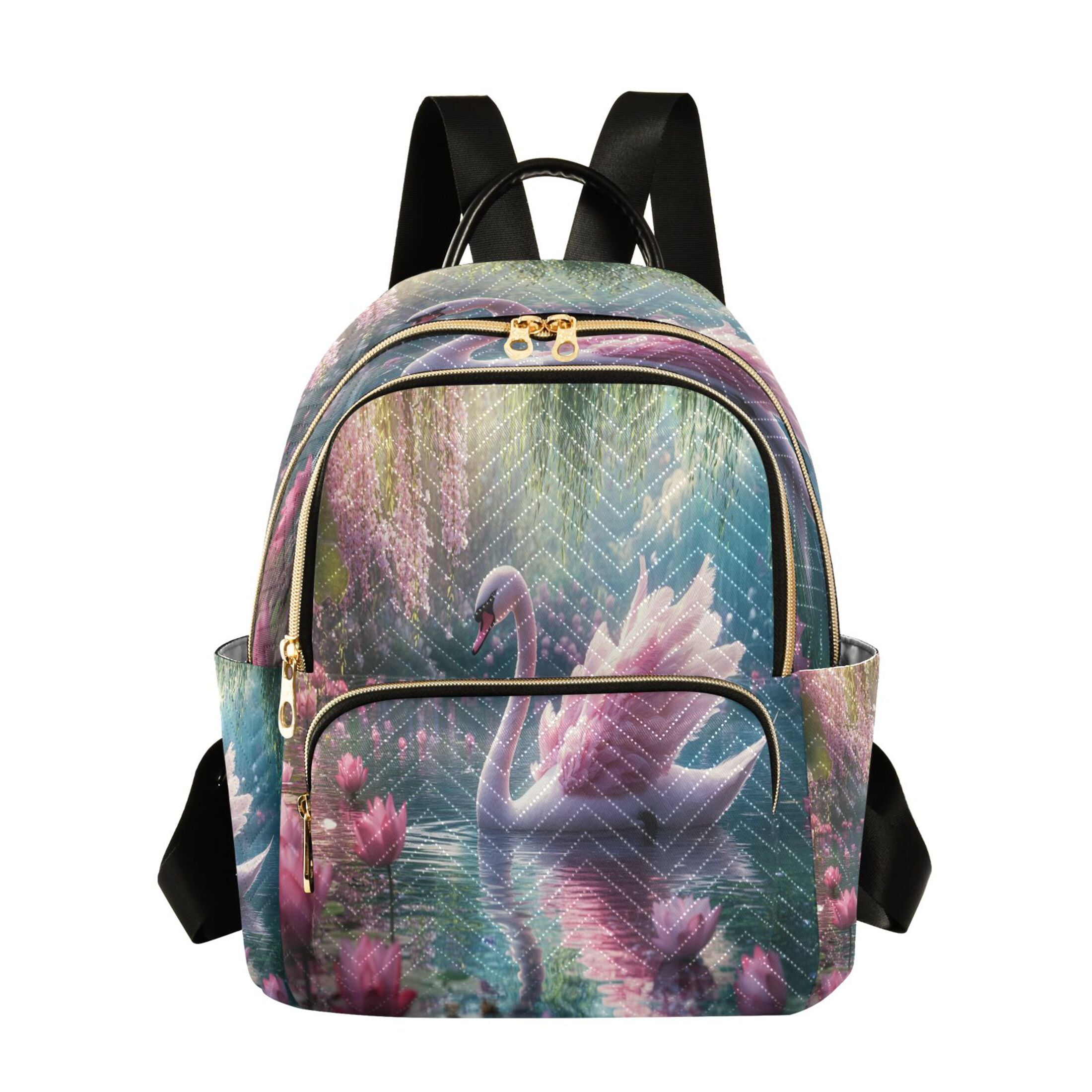 Casual Swan Swimming Among Lotus Flowers Backpack for School,College ...