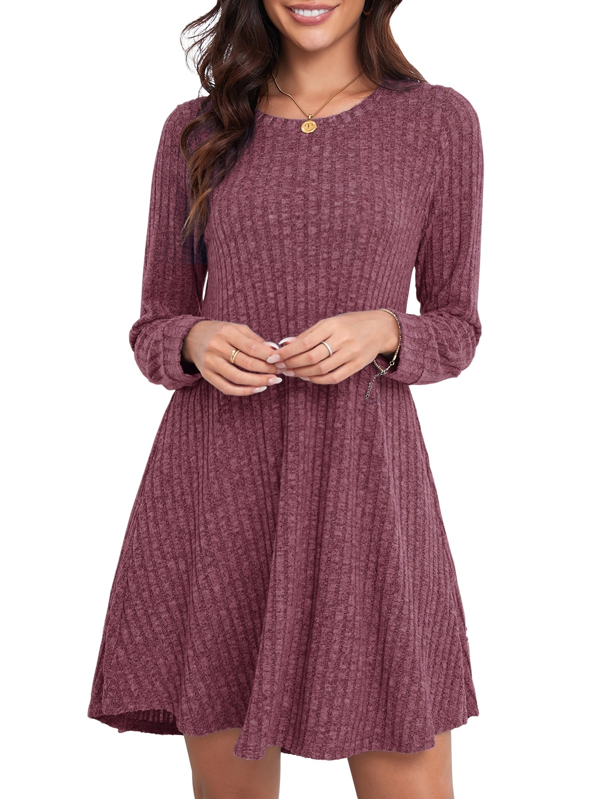 Casual Sweater Dresses for Women, CRAYNER Sweater Dresses Long Sleeve ...