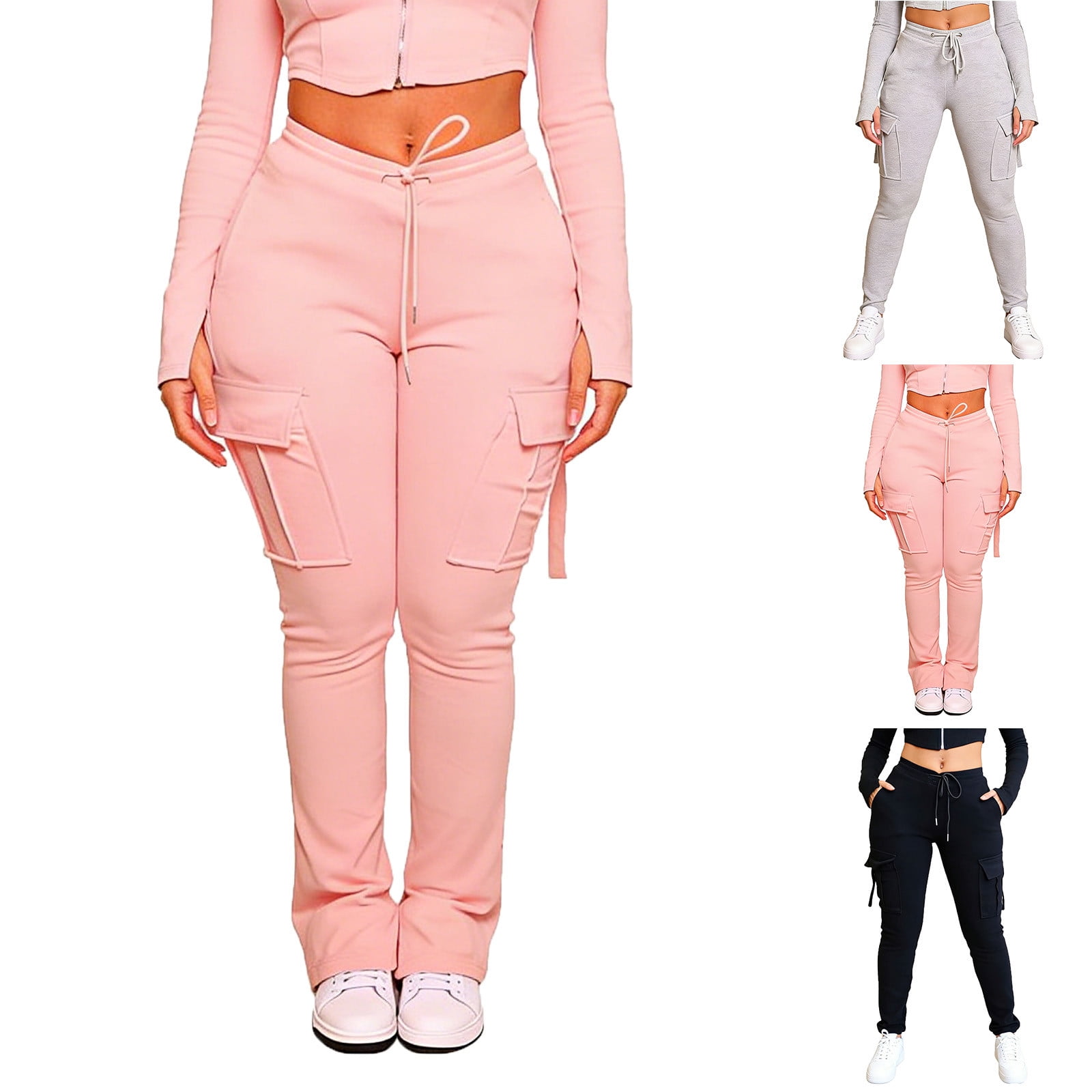 Casual Sweatpants with Pockets, Pull Rope Adjustable Waist, Solid Color ...