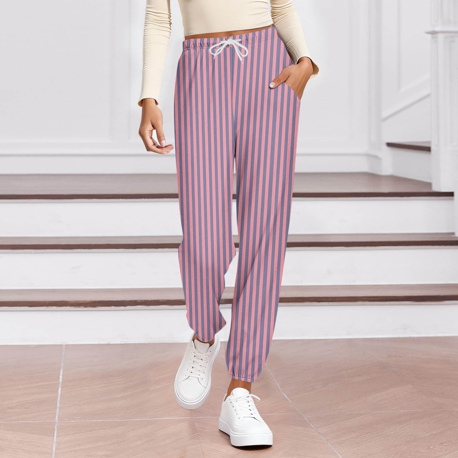 Casual Sweatpants for Women Fashion Striped High Waisted Joggers ...