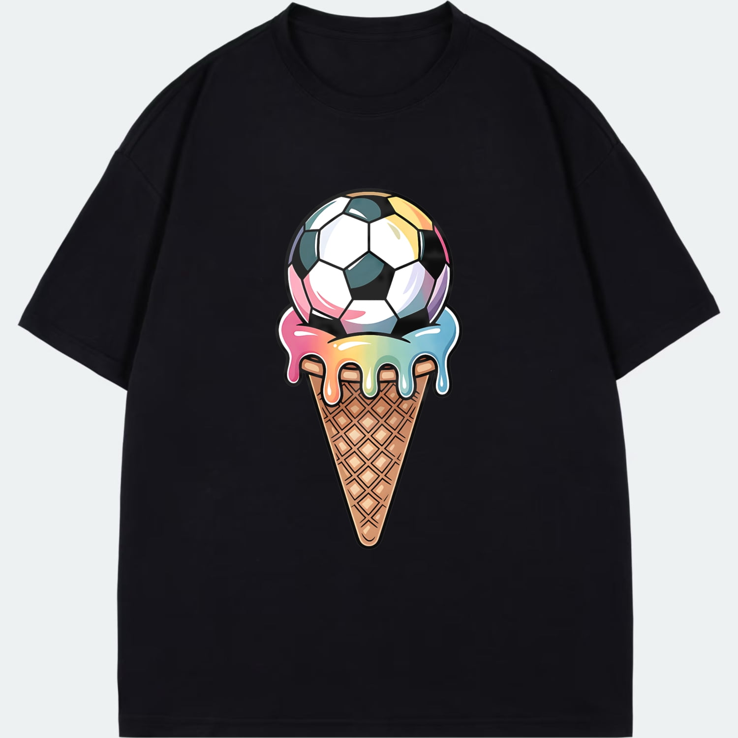 Casual T Shirt Black Soccer Ball Ice Cream Cone Print For Sports Fans ...