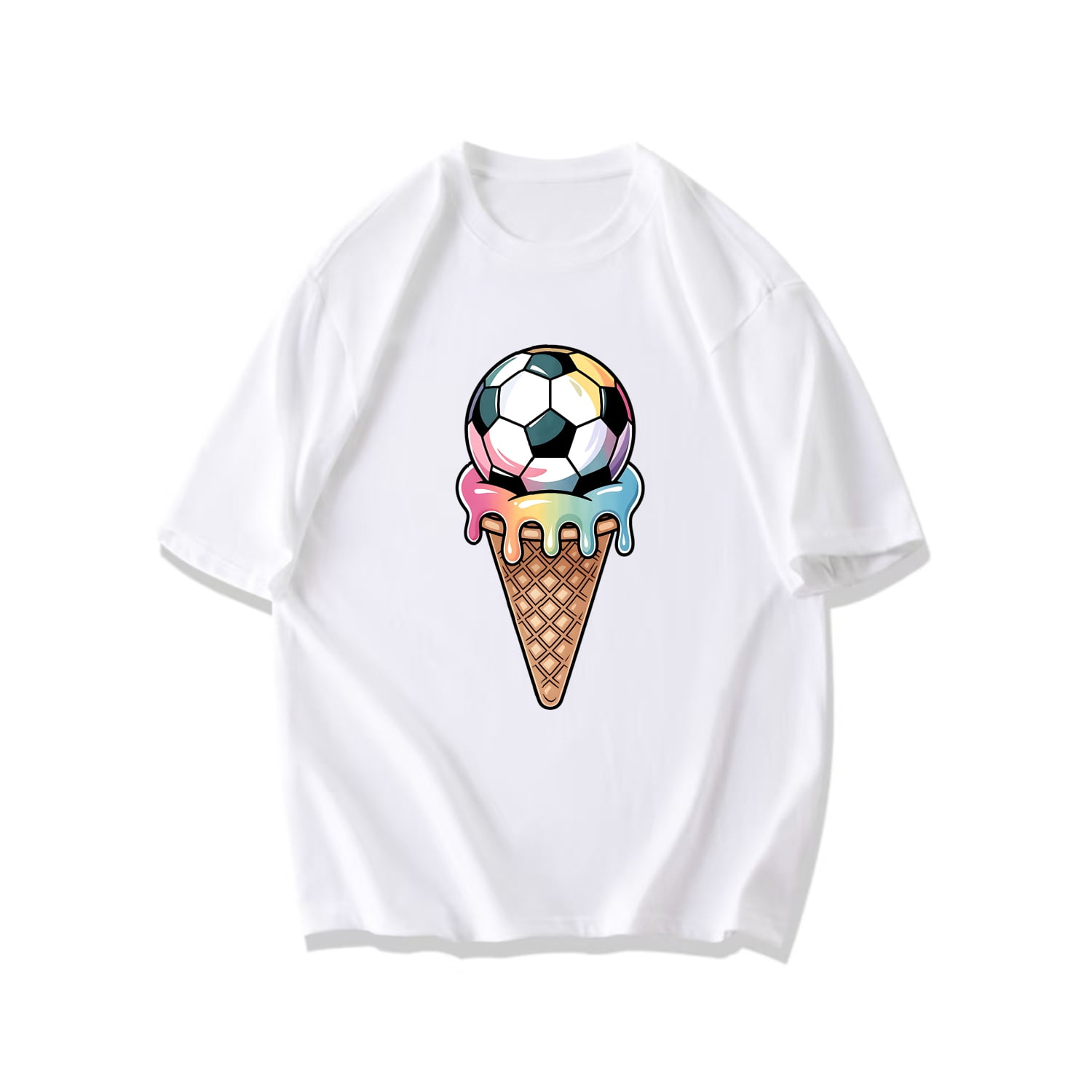 Casual T Shirt Black Soccer Ball Ice Cream Cone Print For Sports Fans ...