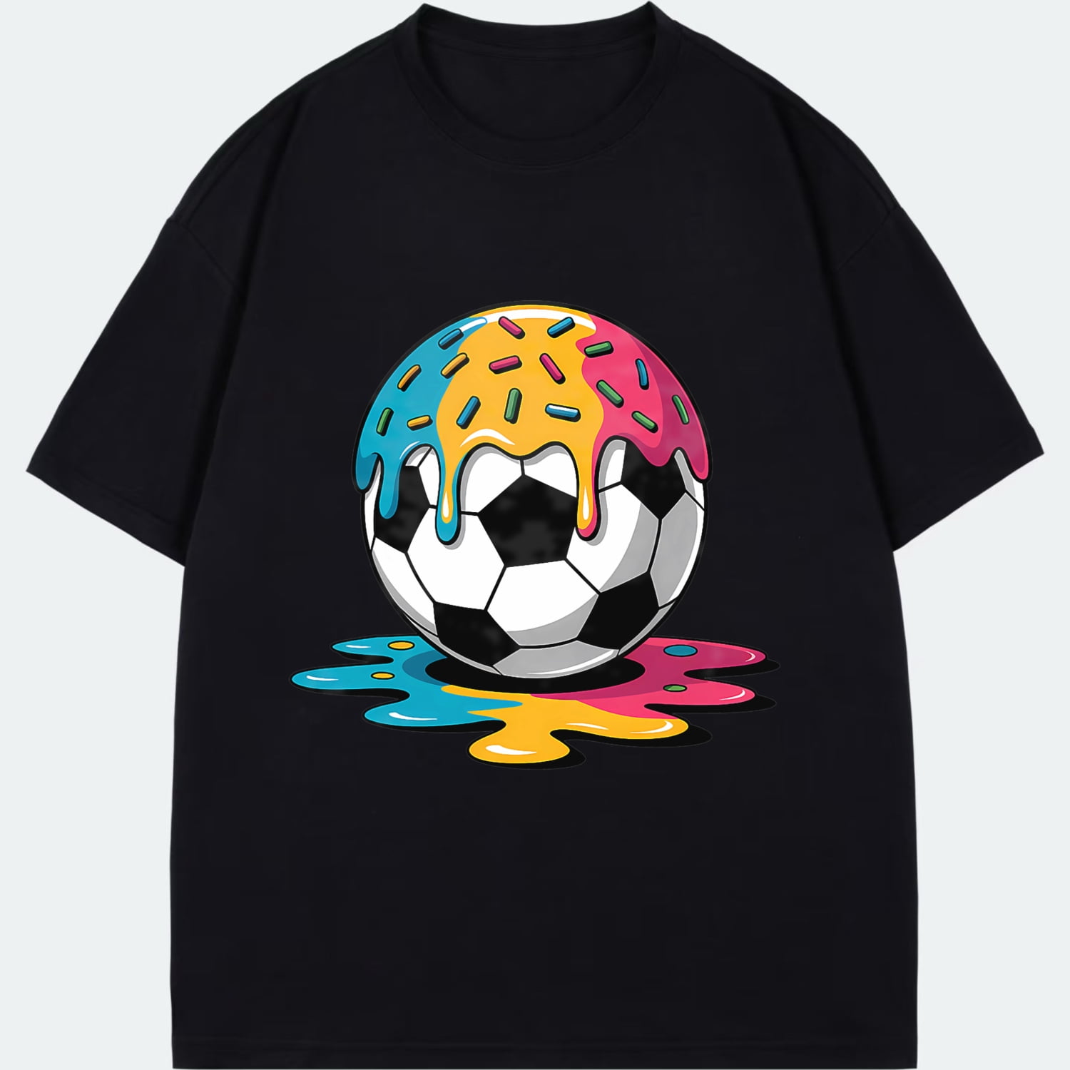 Casual T Shirt Black Soccer Ball With Colorful Icing And Sprinkles ...
