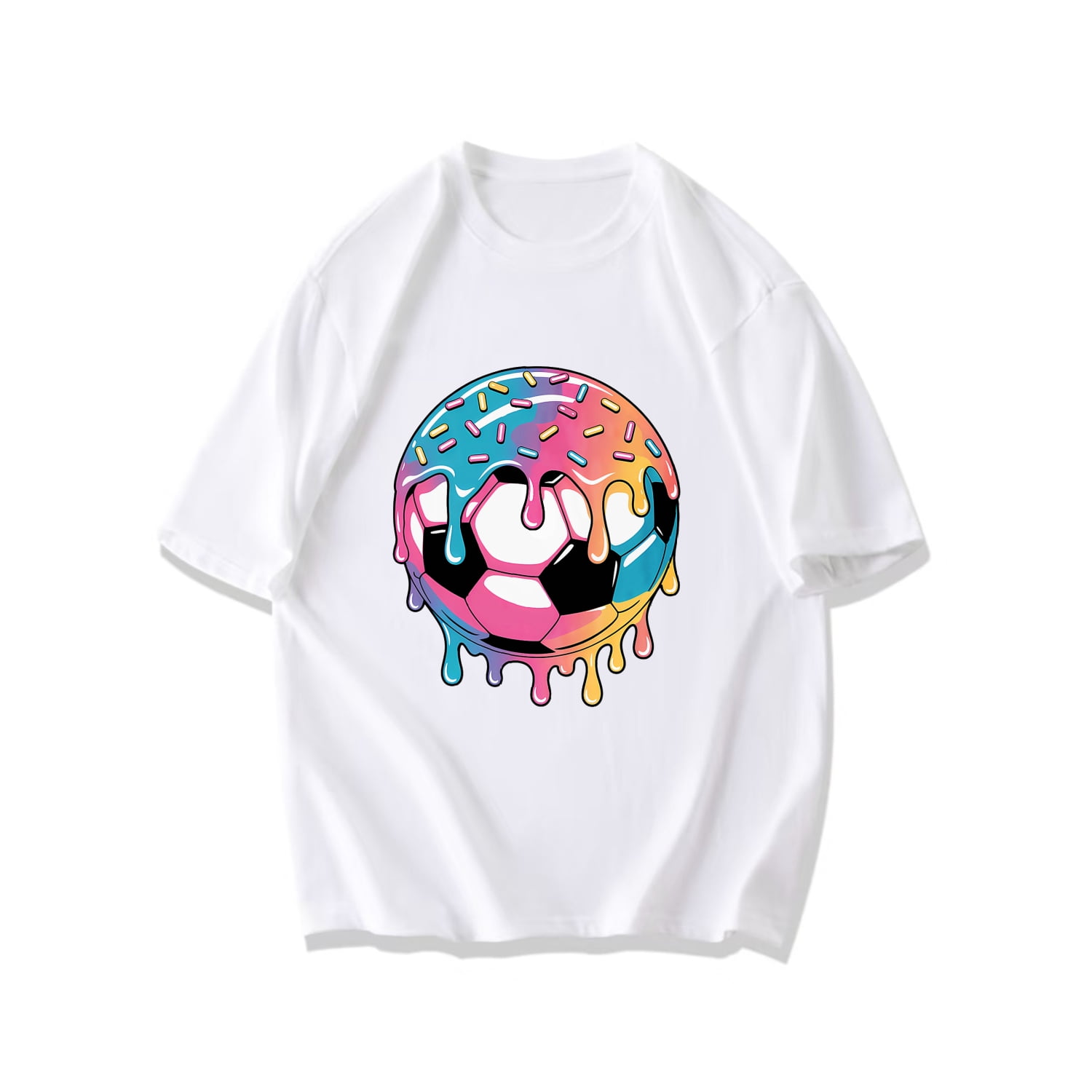 Casual T Shirt Black Soccer Ball With Rainbow Donut Glaze And Sprinkles ...