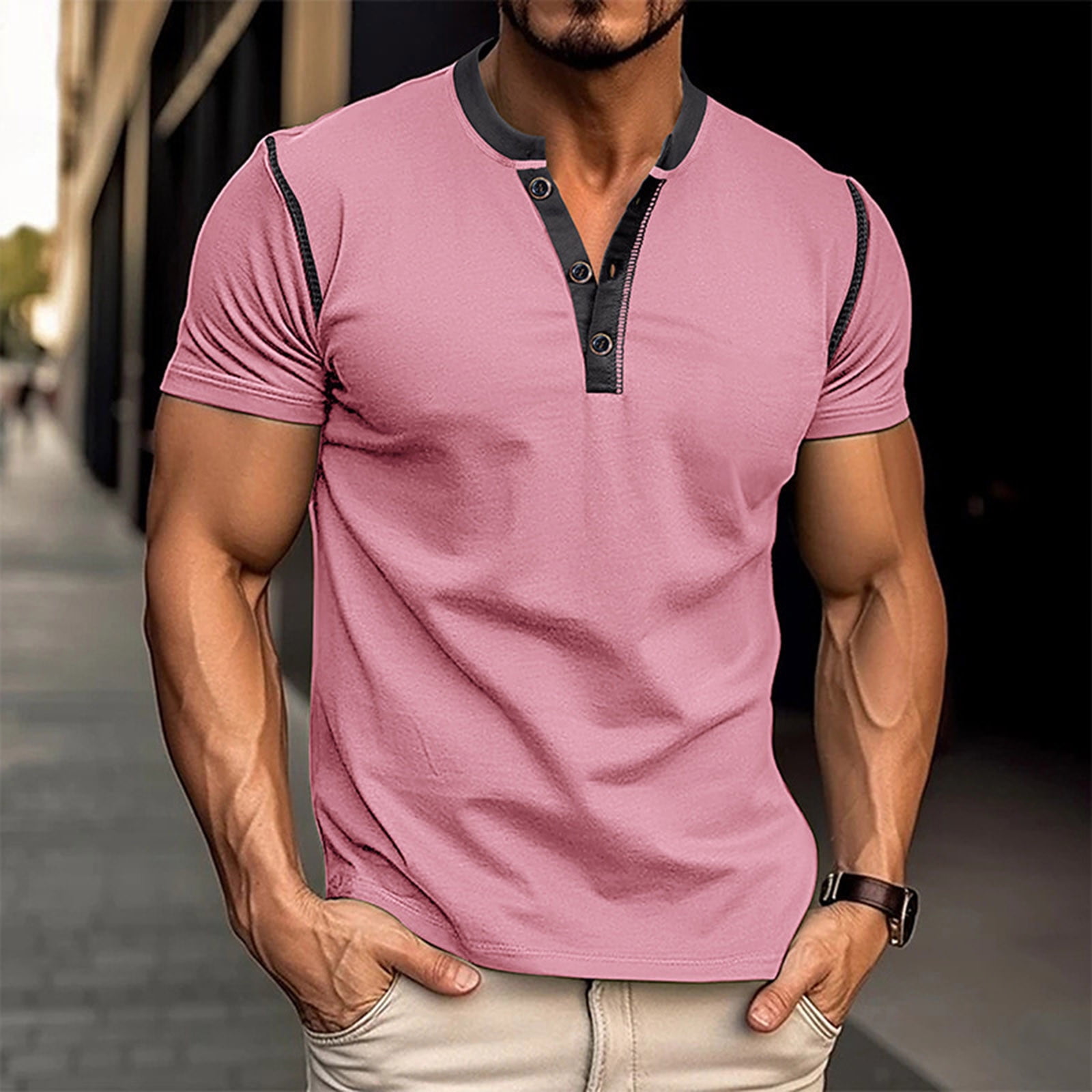 Casual T Shirts for Men Short Sleeve Button Crewneck Tees Tops Mens ...
