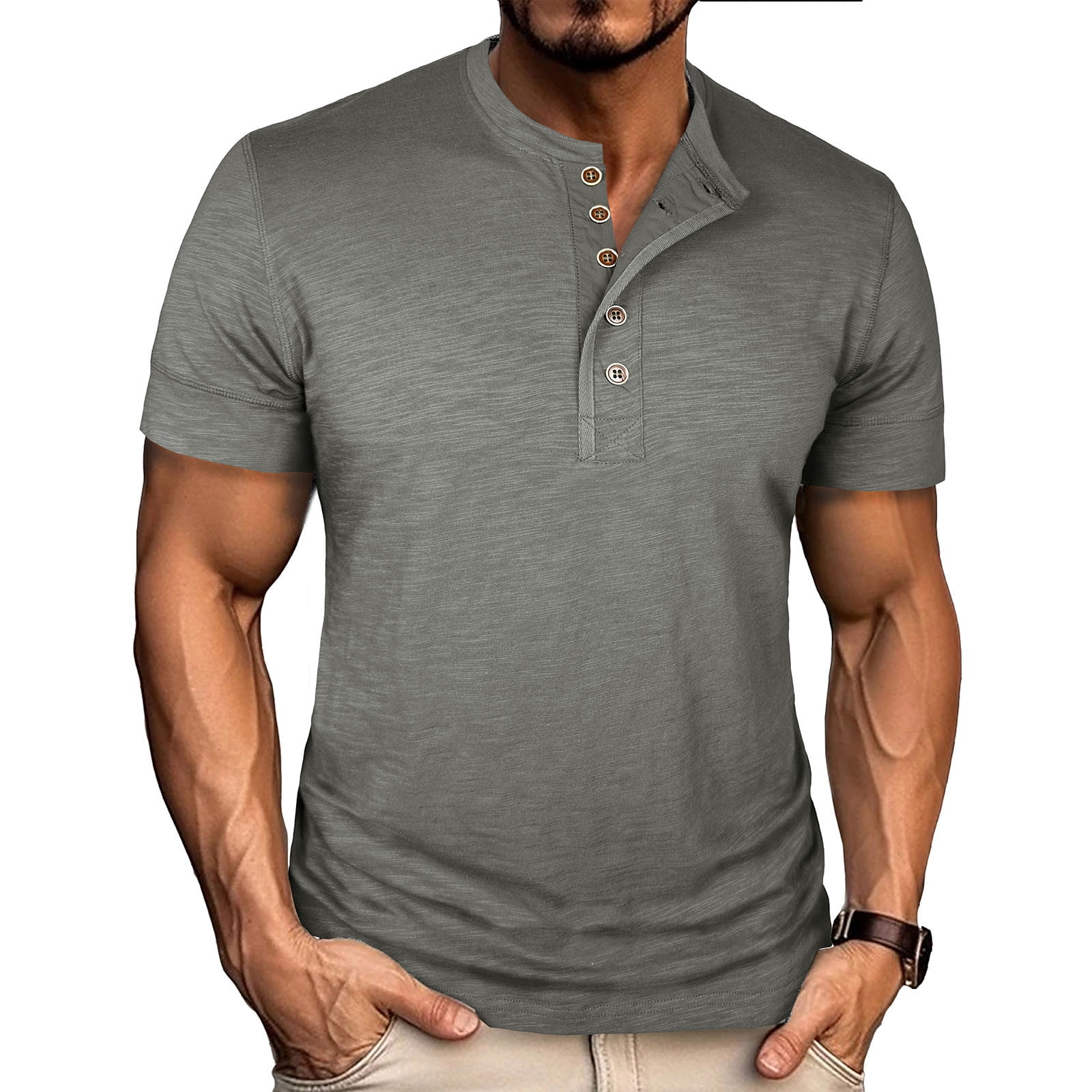 Casual T Shirts for Men Short Sleeve Button Crewneck Tees Tops Mens ...